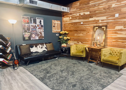 Rustic Music Studio overlooking a farm with cedar and vintage 70's ...