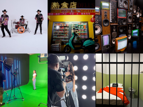 More than 20 custom sets, white Cyc, Green screem, ligths wall and more ...