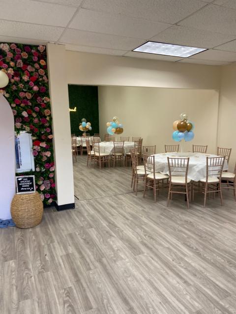 Artsy, contemporary venue with high ceilings for weddings with pink ...