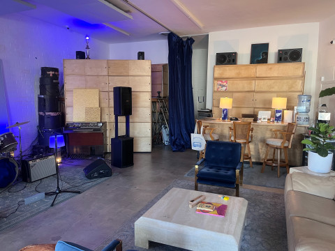 Record store and live performance event space/venue, baby grand piano ...