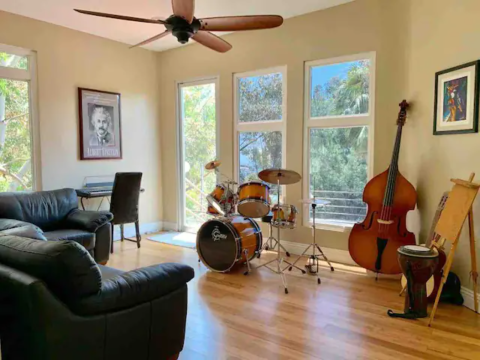 Music heaven with Mason & Hamlin grand piano, Gretsch drumset, upright ...