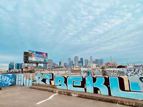 Skyline view of DTLA towers and 10 freeway., Los Angeles, CA ...