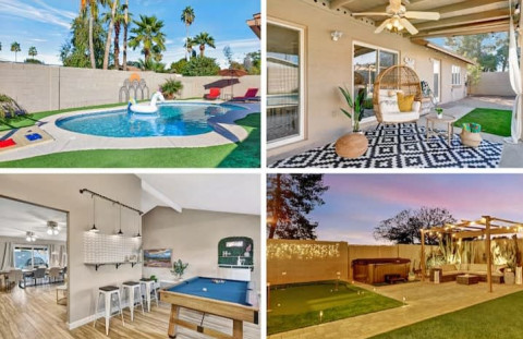 Instagramable home with pool, large dining table and mini pickleball ...