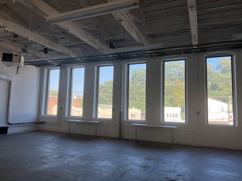 Bright Studio Space with Pretty, Pitched Wood Plank High Ceiling & Wall ...