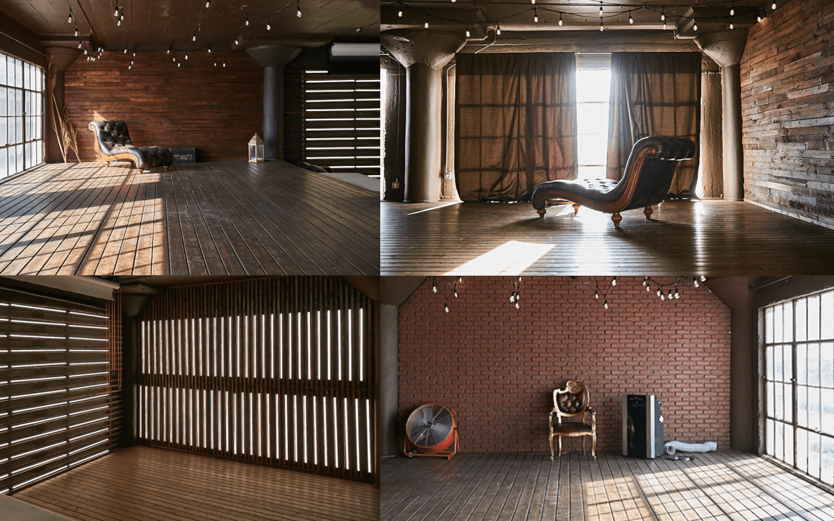 Wooden Cabin Studio with Large Windows, LED & String Lights, Brick ...