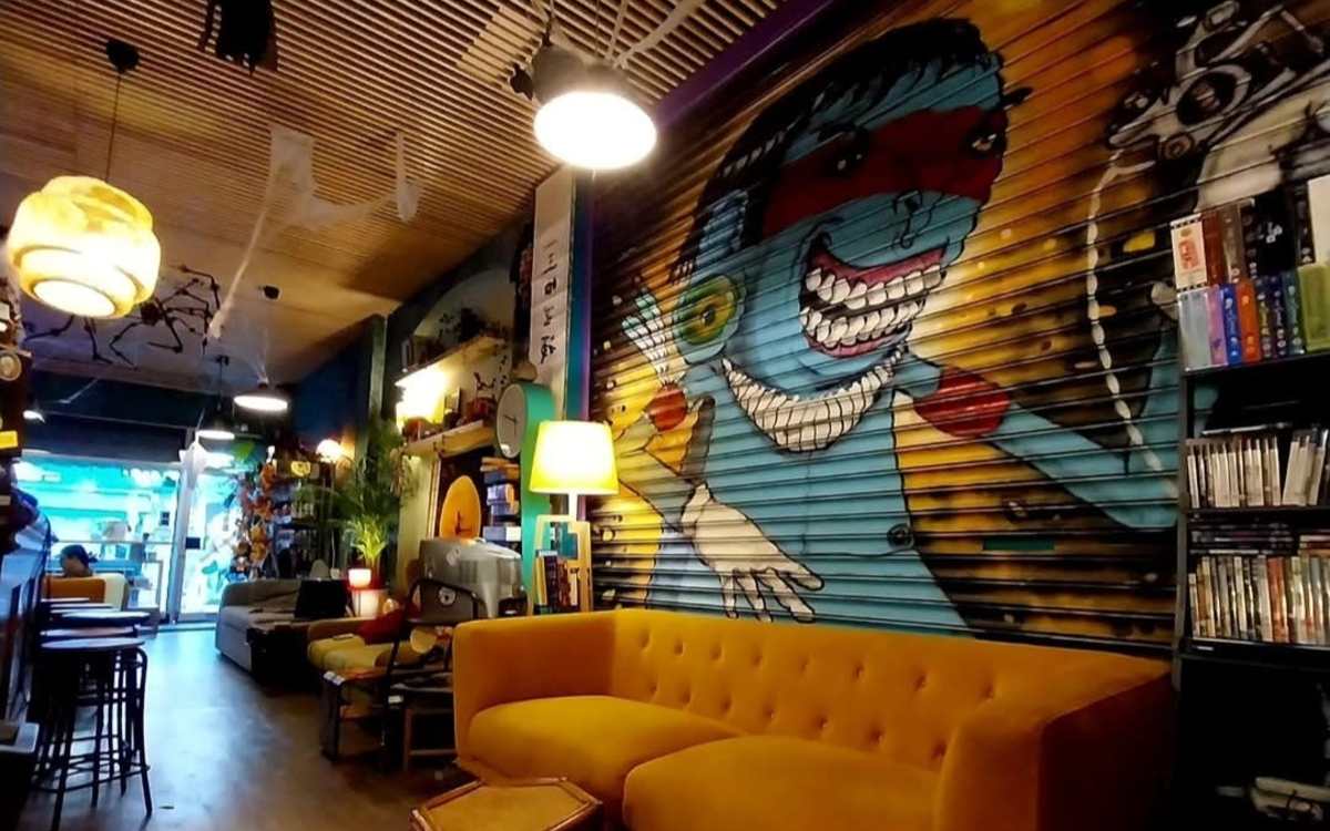 Retro urban space upstairs with a unique vibe and lighting and a ...