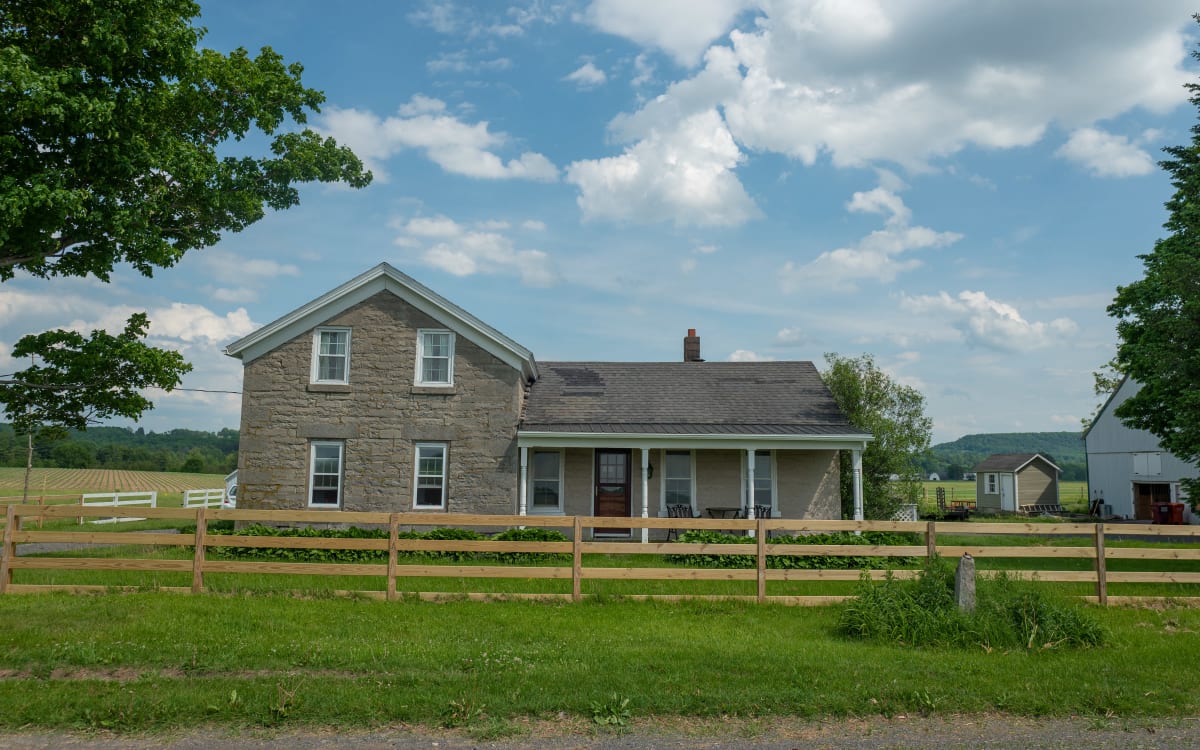 Rural Horse Ranch in Farmland with Colonial Style House - Cinematic ...