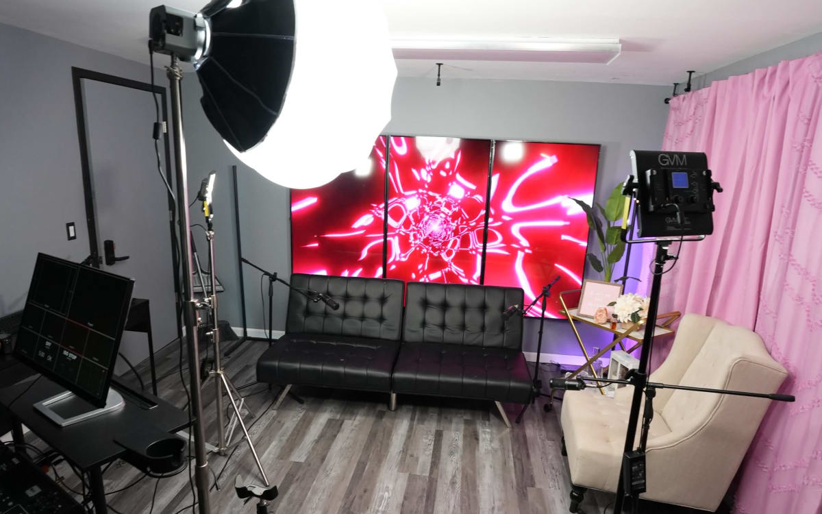 Versatile Podcast Room with TV Wall, Bay Shore, NY | Production | Peerspace