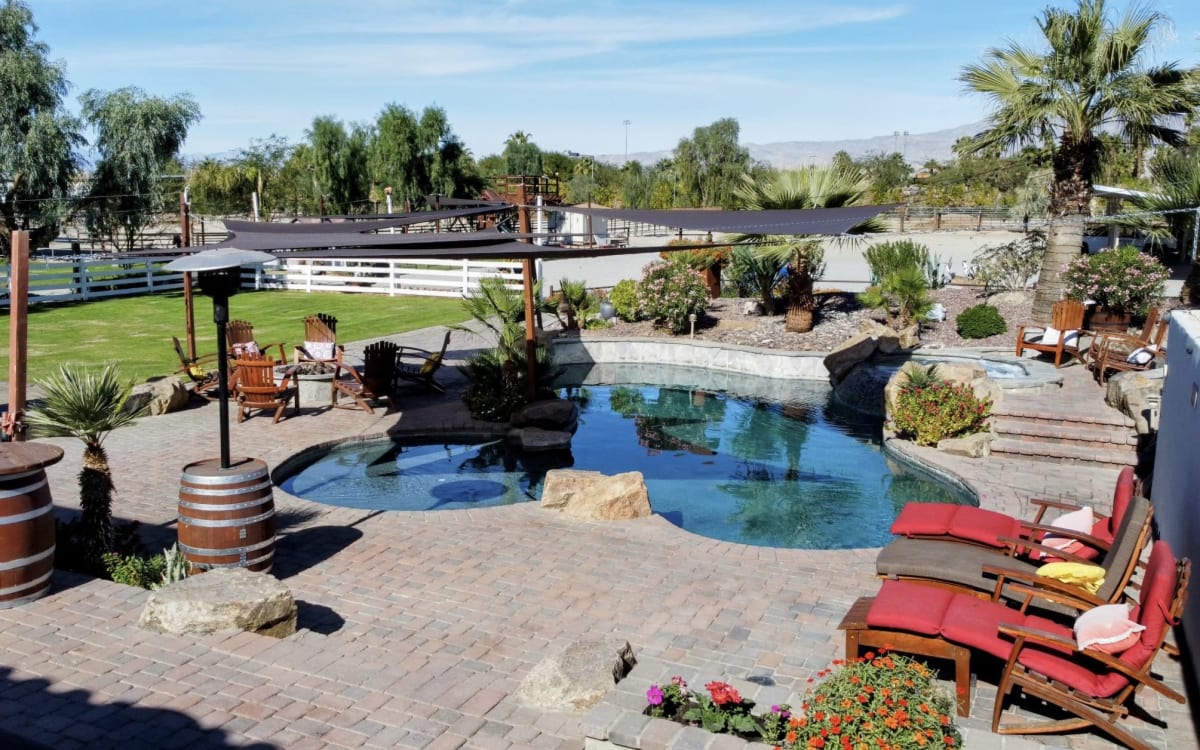 5 Acre Ranch, 5 bd house, lagoon style pool, large open areas, grass ...