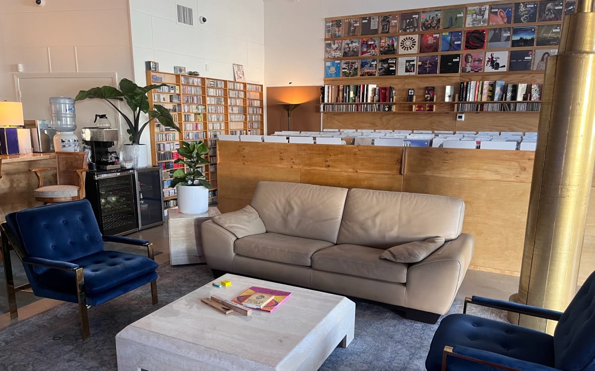 Record store and live performance event space/venue, baby grand piano ...