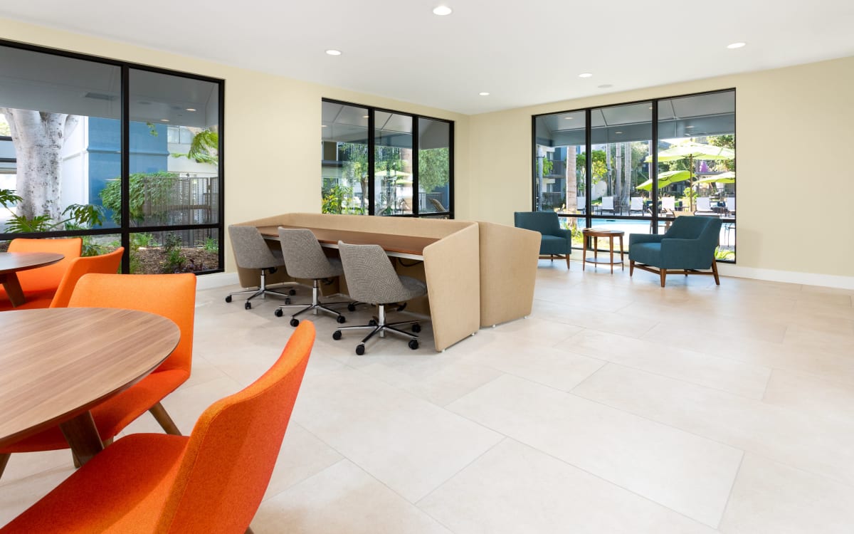 Bright Wi-Fi Lounge w/ View, Table & Chair Seating and Cubicle Break ...