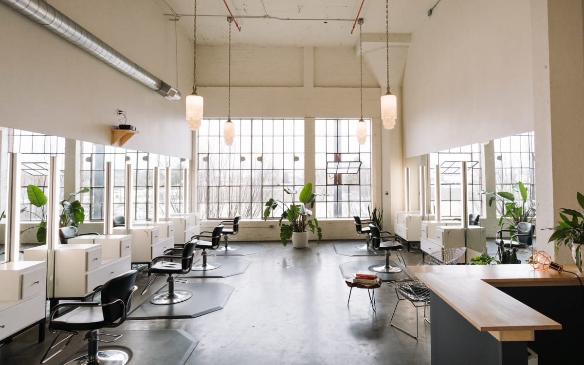 Bright, spacious salon with a wall of North facing windows., Portland ...
