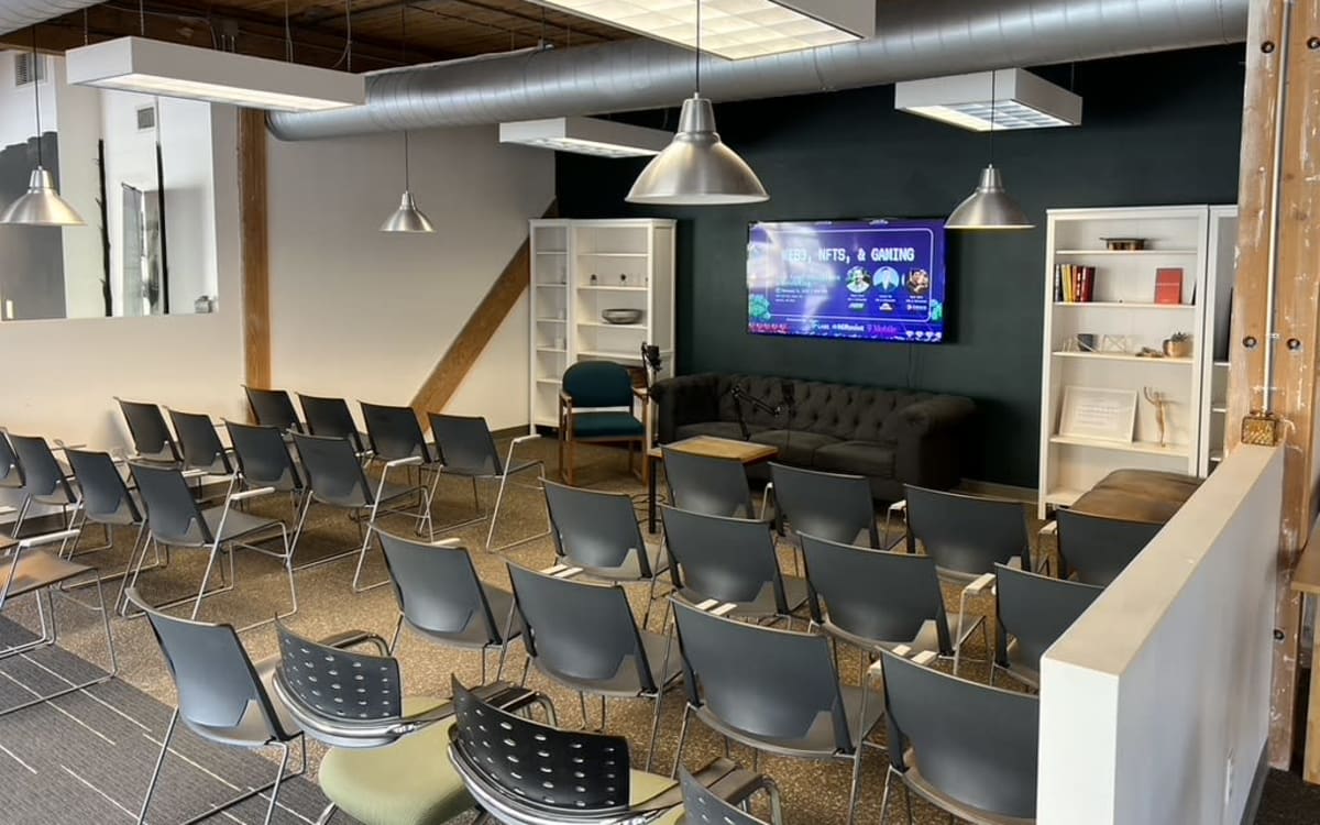 Exposed Wood Beam High Ceiling Open Event Space in Downtown w/ view of ...