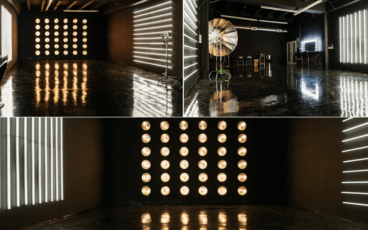 Blackout photo & video studio with RGB Astera Light wall, LED light ...