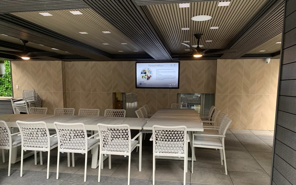 First of its Kind, Indoor/Outdoor Pergola Covered Meeting Room Space ...