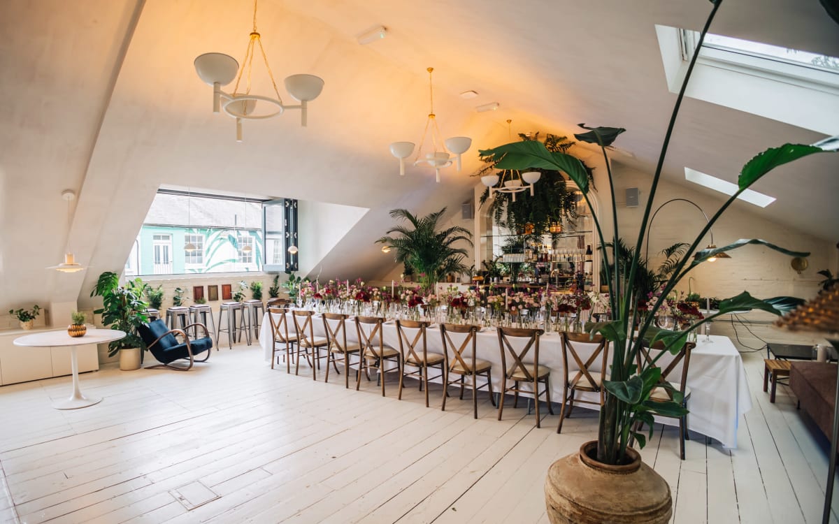 Split level restaurant built in a converted double Mews house with loft ...