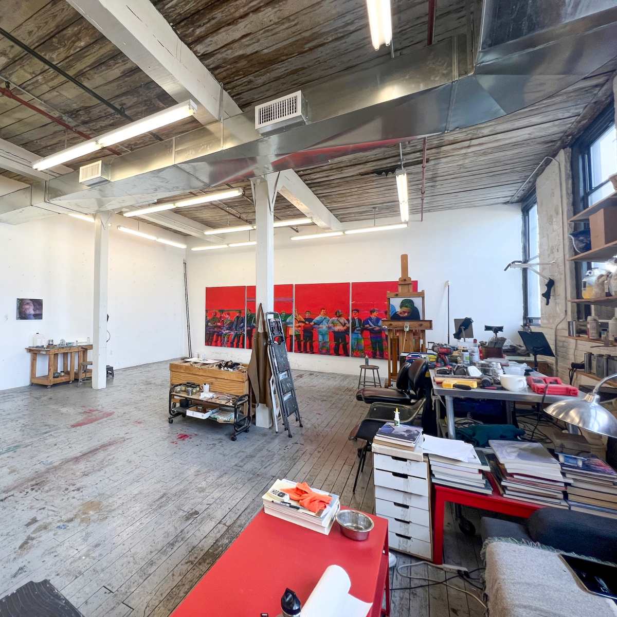Artist studio loft with beautiful light, great splattered floors ...