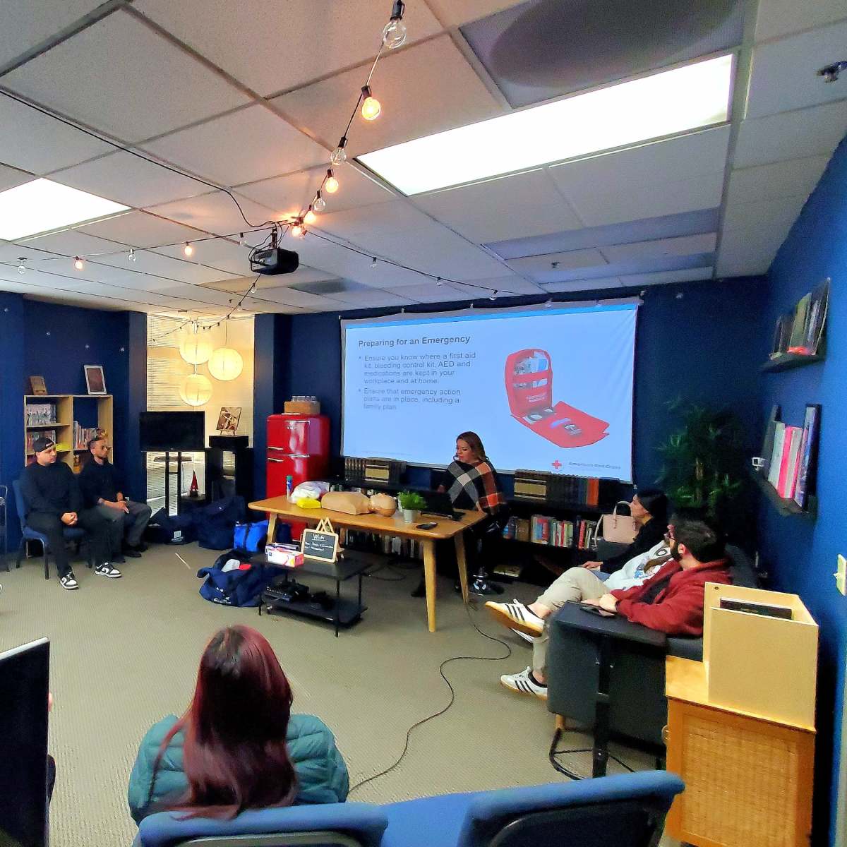 Cozy, Warm Meeting Space with Projector and Writing Materials ...