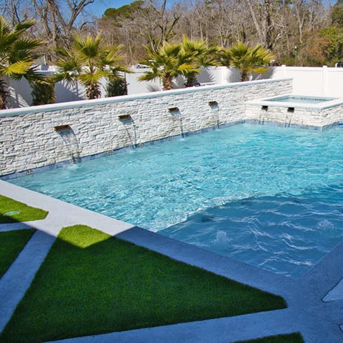 Outdoor Palm Spring Vacation Pool Deck with Hot Tub Jacuzzi ...