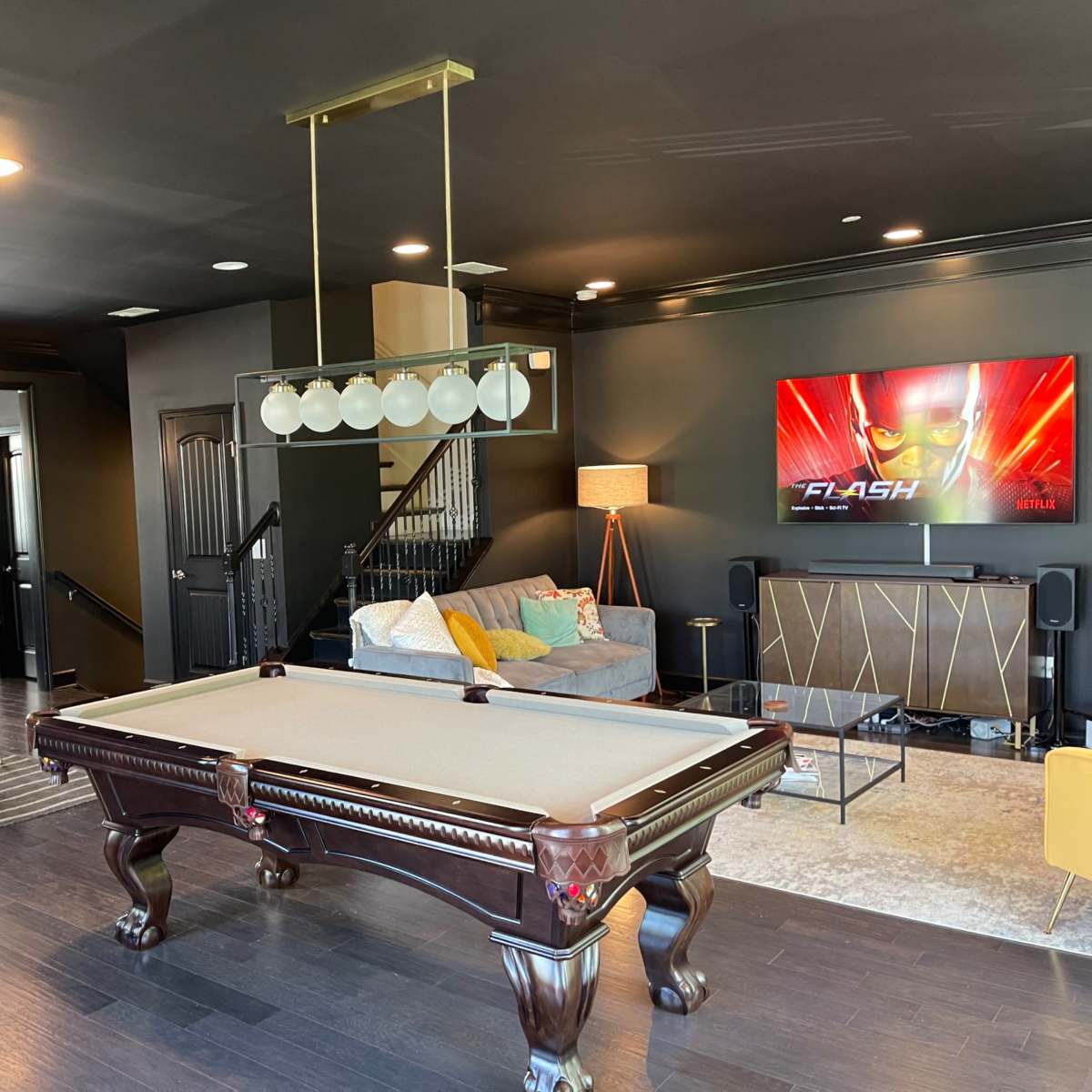 Super cool lounge with pool table, dart board, large TV’s, meeting ...