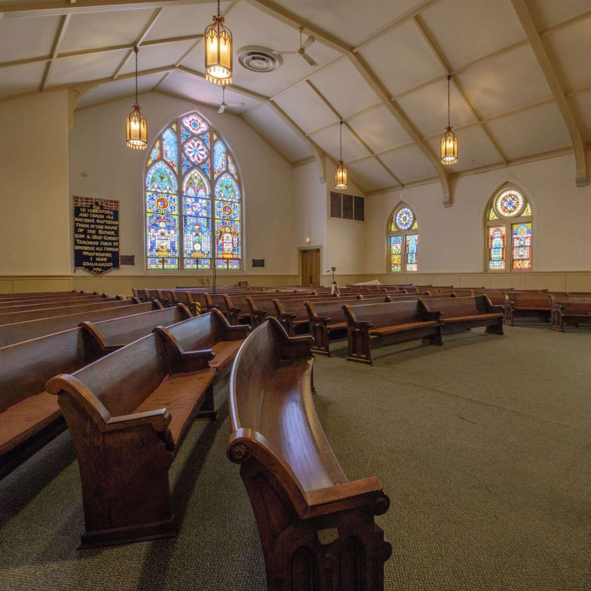 Sanctuary in Urban Former Church with Beautiful Stained Glass and ...