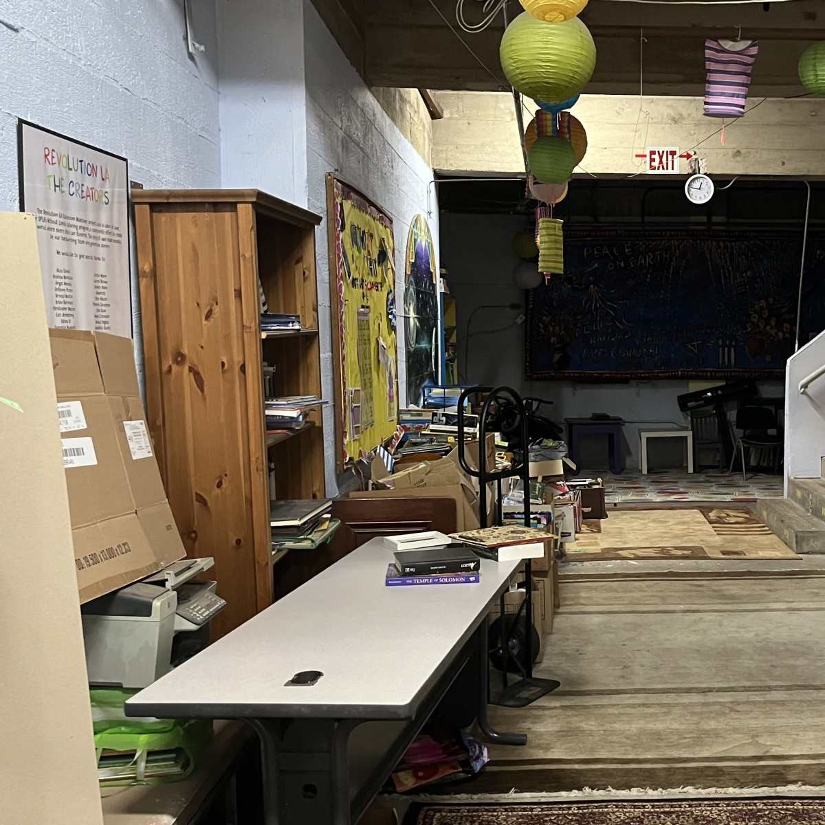 Elementary School Type Classroom with Painted Murals in a Basement, Los ...