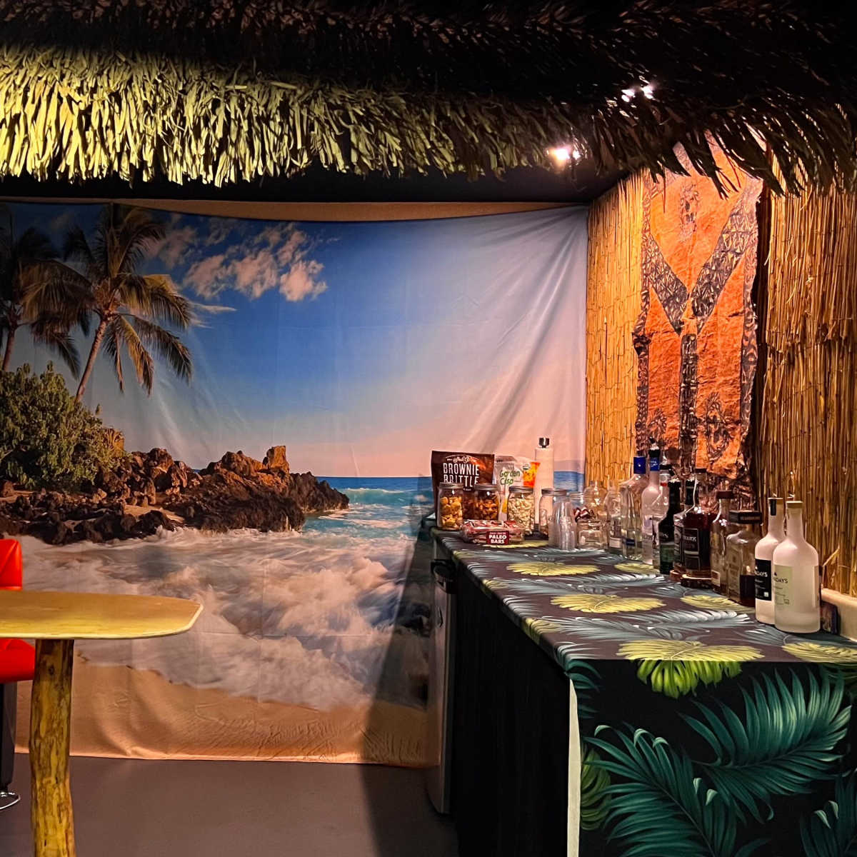 Urban, Basement, Rustic lounge with multiple backdrops and seating ...