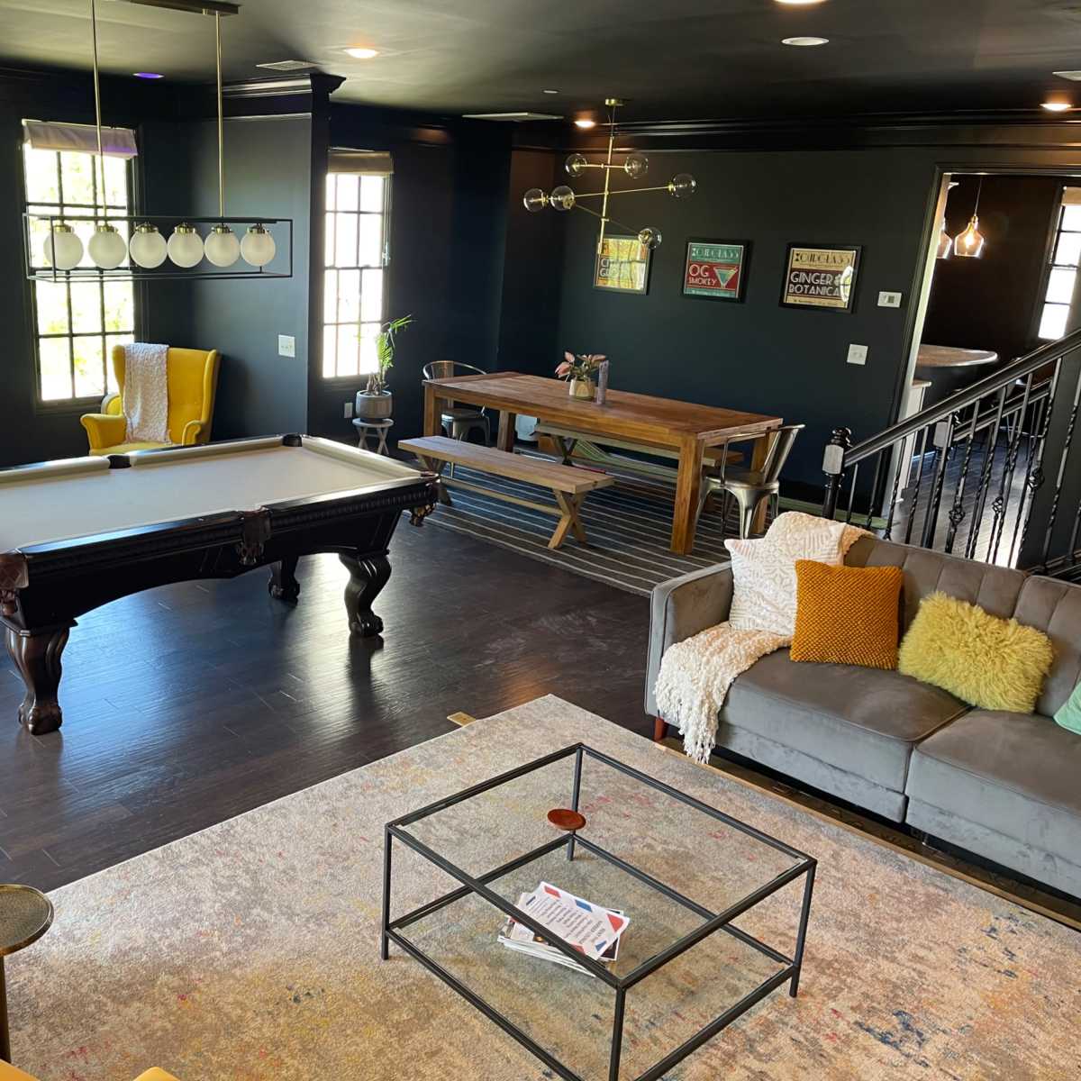 Super cool lounge with pool table, dart board, large TV’s, meeting ...