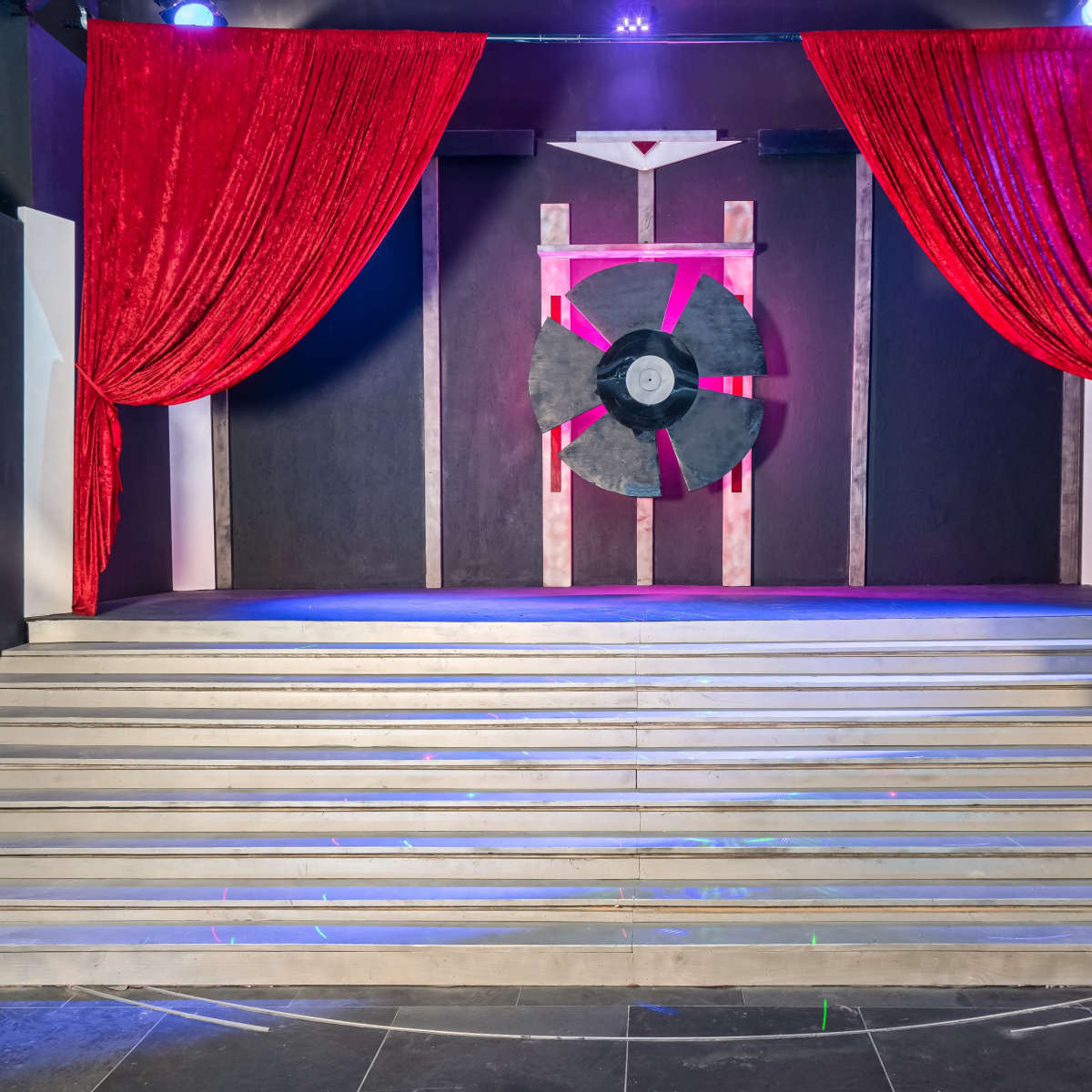 Pre-Lit Theater Stage & Staircase with Lasers & Red Curtains, Van Nuys ...
