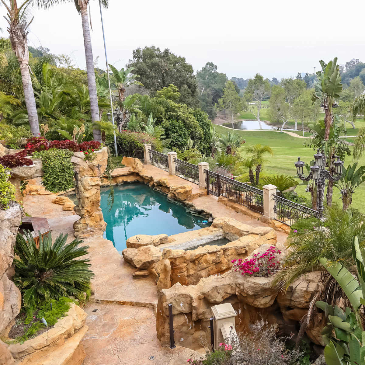 Golf course view, water falls, pool, treehouse , Japanese house next to ...