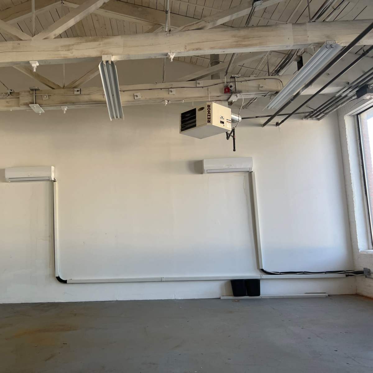 Bright Studio Space with Pretty, Pitched Wood Plank High Ceiling & Wall ...
