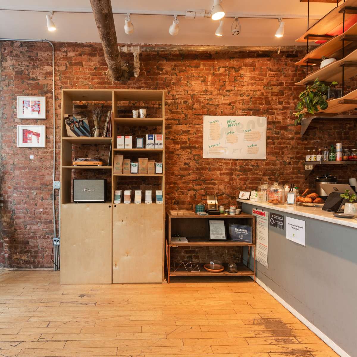 Beautiful brick wall exposed cozy coffee shop in SOHO, New York, NY ...