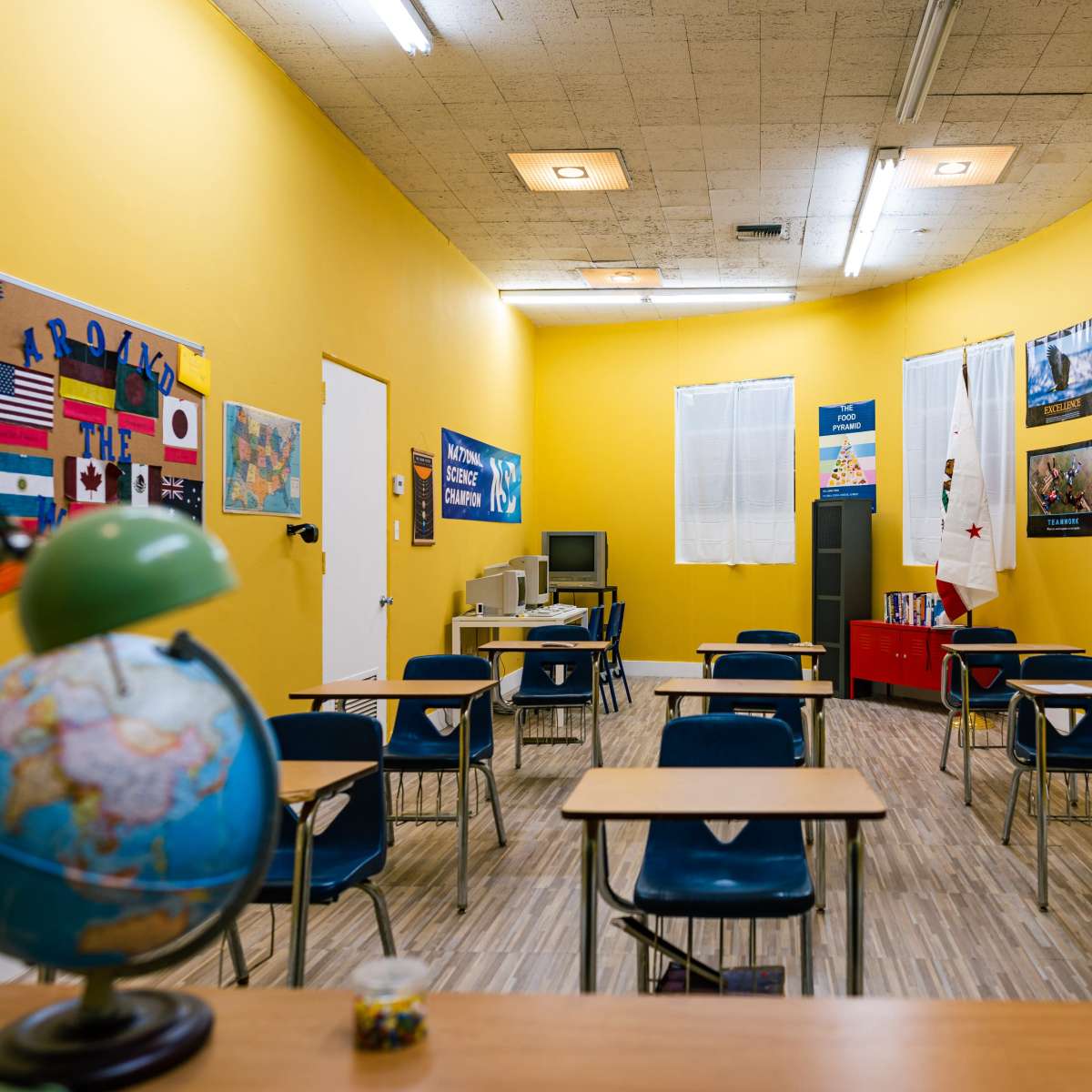 Multi set - school hallway, vintage classroom, retro ice cream shop ...