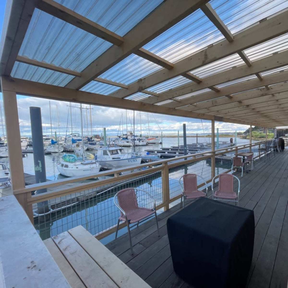 Waterfront Marina Clubhouse with Cozy Covered Back Deck Overlooking ...