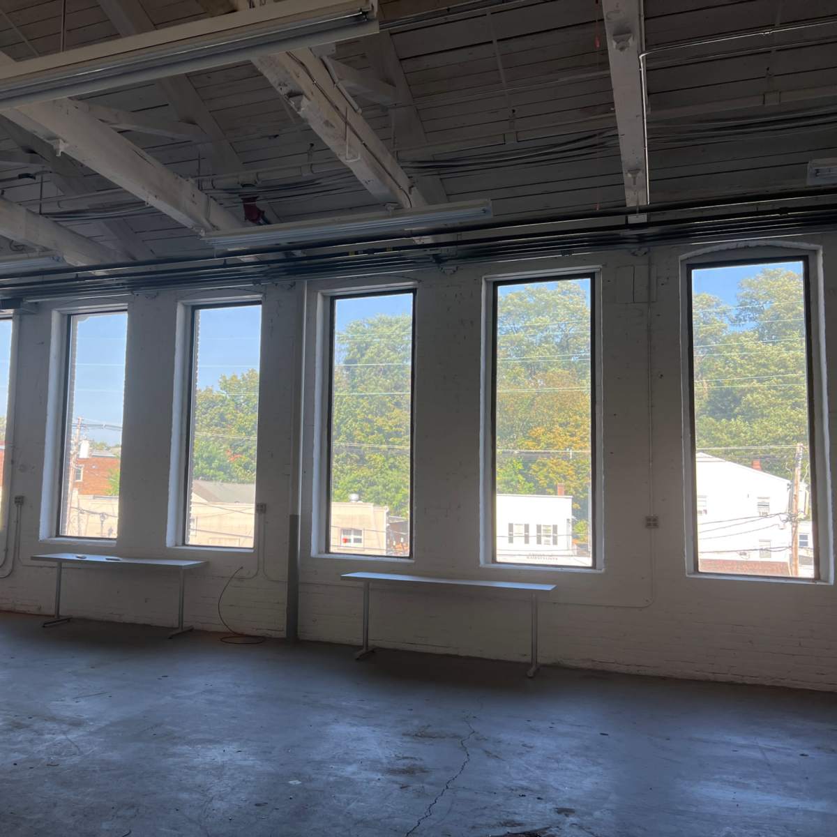 Bright Studio Space with Pretty, Pitched Wood Plank High Ceiling & Wall ...