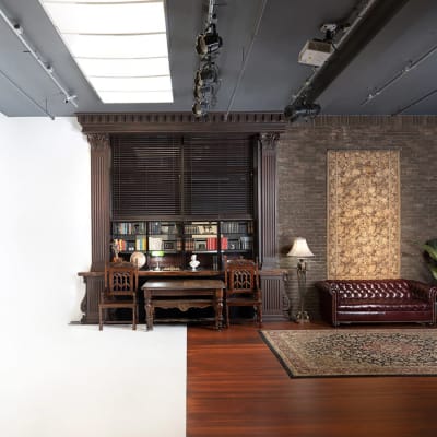 Video Photo Studio, Gatsby Stage | Cabinet library studio with ...