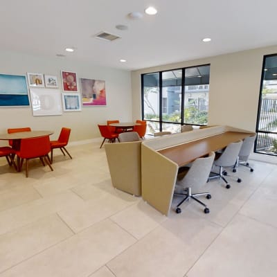 Bright Wi-Fi Lounge w/ View, Table & Chair Seating and Cubicle Break ...