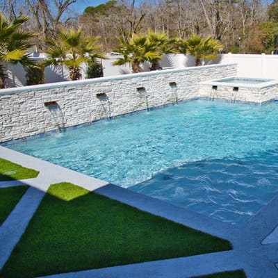 Outdoor Palm Spring Vacation Pool Deck with Hot Tub Jacuzzi ...