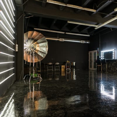 Blackout photo & video studio with RGB Astera Light wall, LED light ...