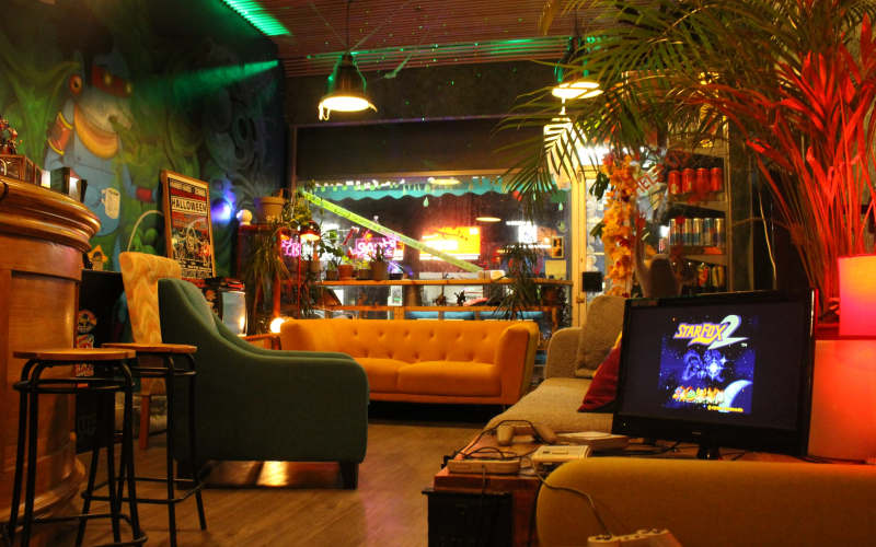 Retro urban space upstairs with a unique vibe and lighting and a ...