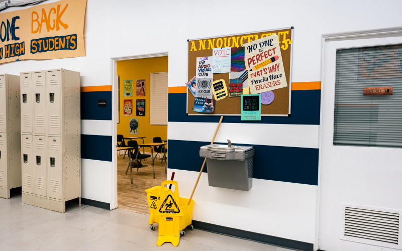 Multi set - school hallway, vintage classroom, retro ice cream shop ...