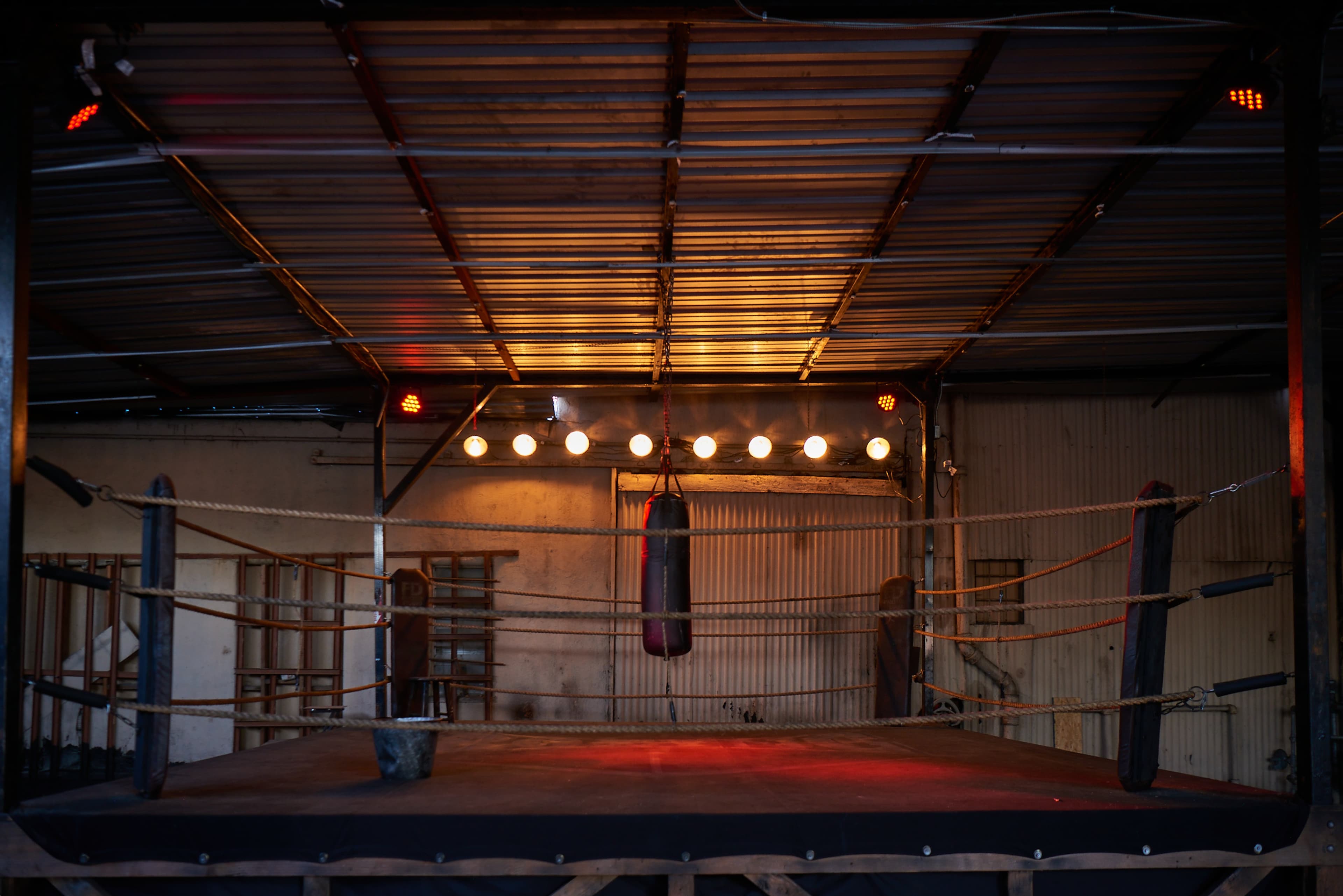Huge metal Rustic hangar with car drive-in, boxing ring, and dedicated ...
