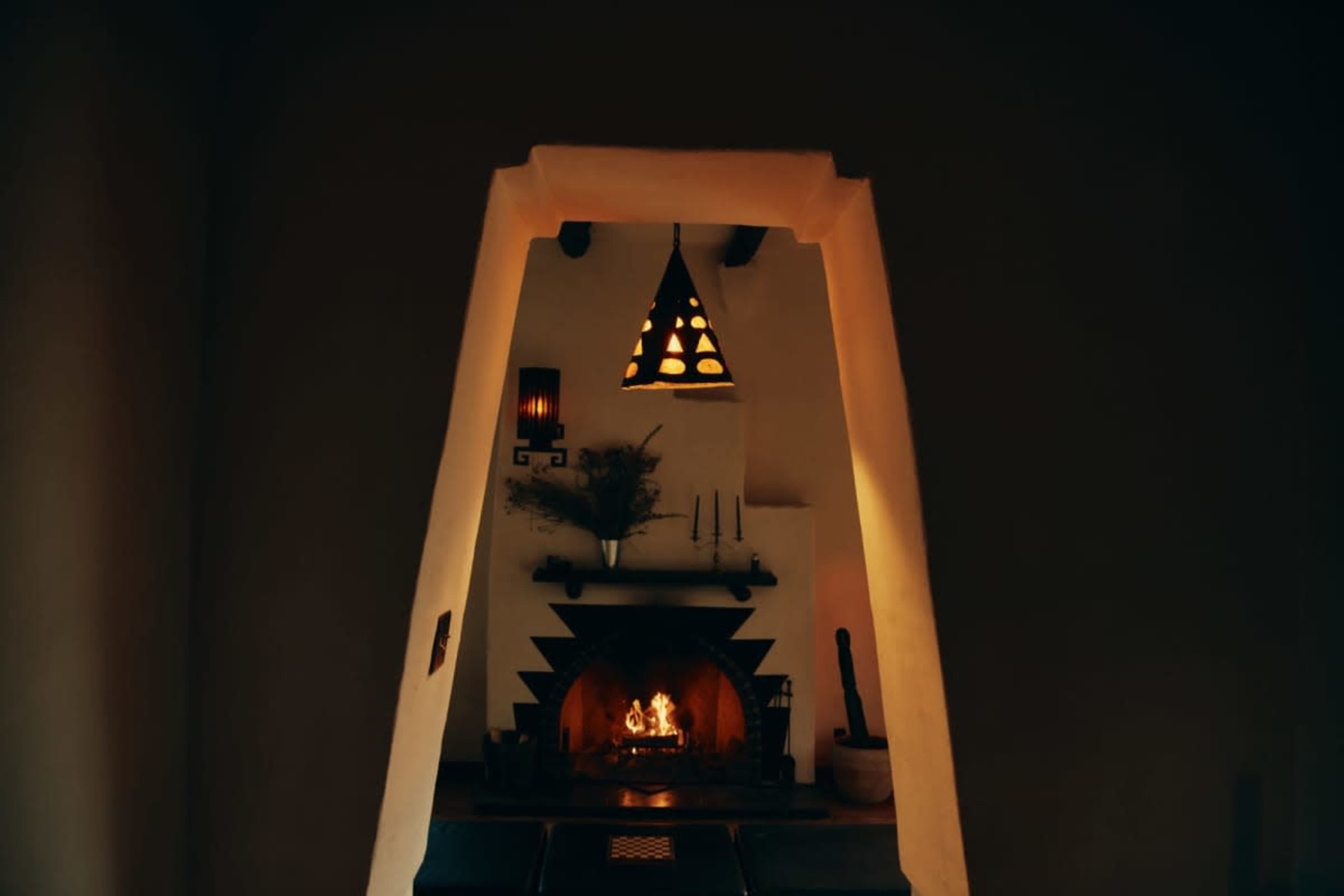 Unique Pueblo Mayan Revival House with high ceiling fireplace room, Los ...