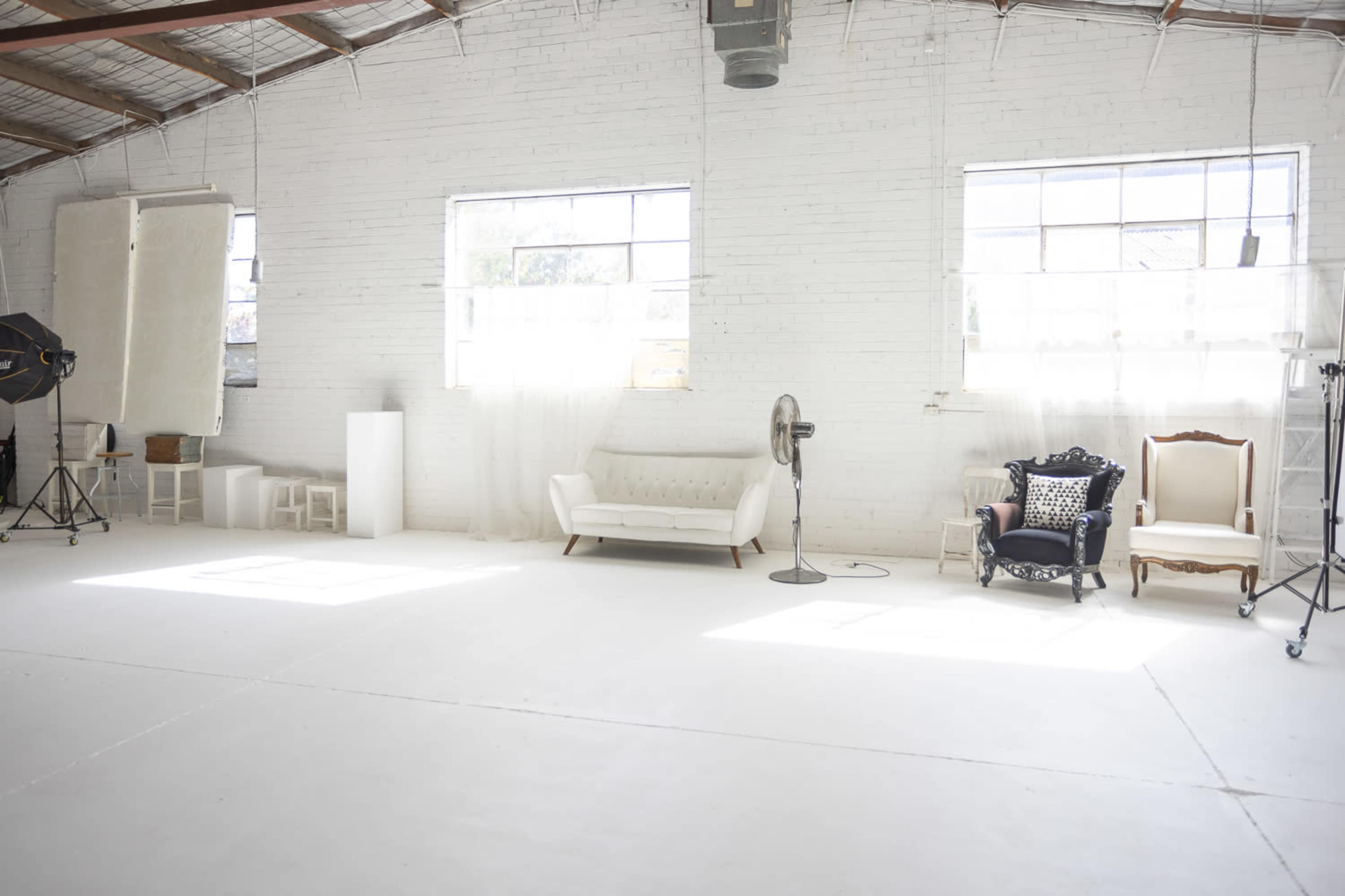Natural light filled rustic warehouse photography studio, Moorabbin ...
