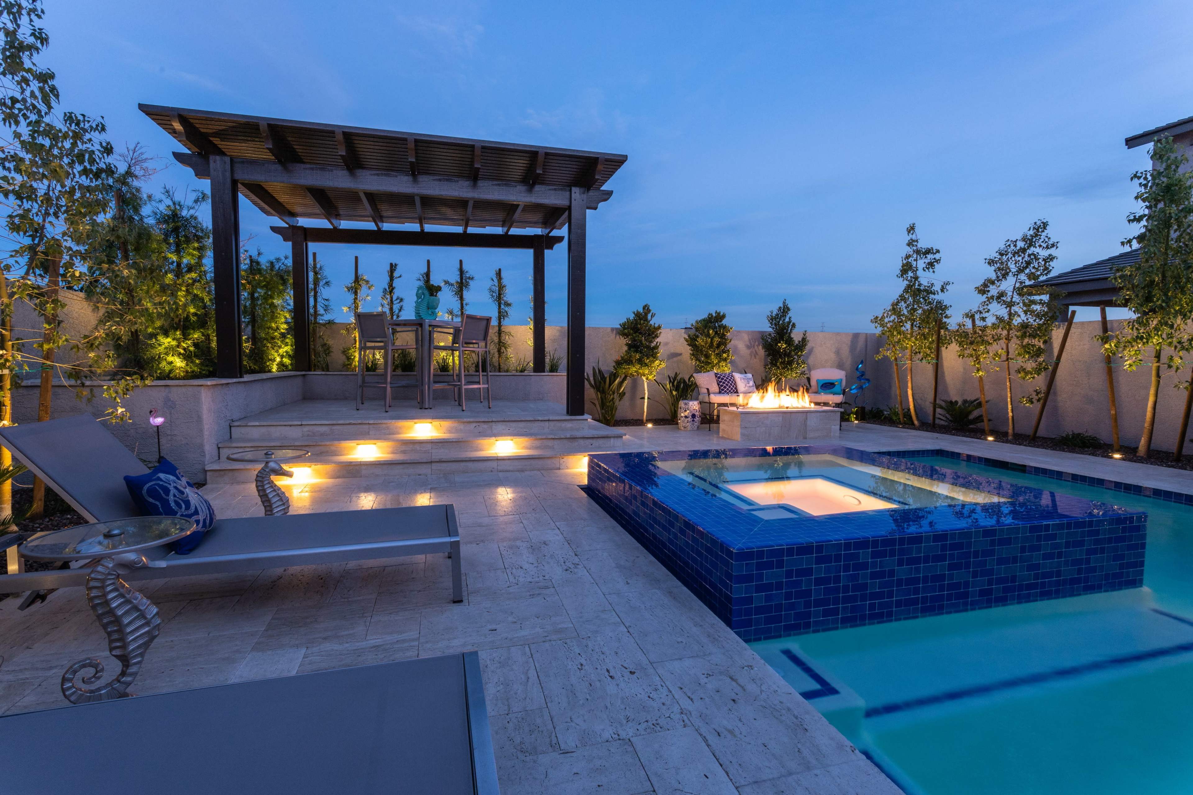 Sabrina Layne Pools | Modern Poolside Oasis with Spa, Pergola & Fire Feature — Perfect for Photo ...