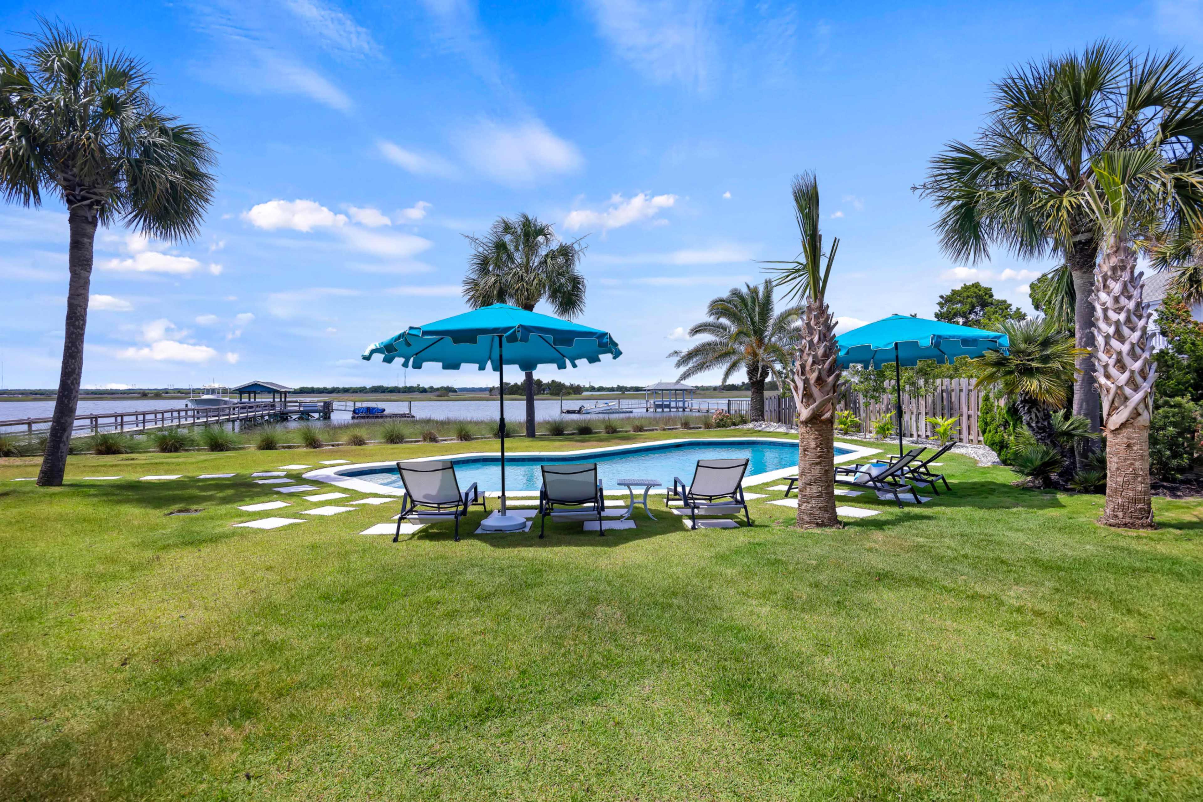 Isle of Palms gorgeous sunsets from backyard, pool area, patio and dock ...