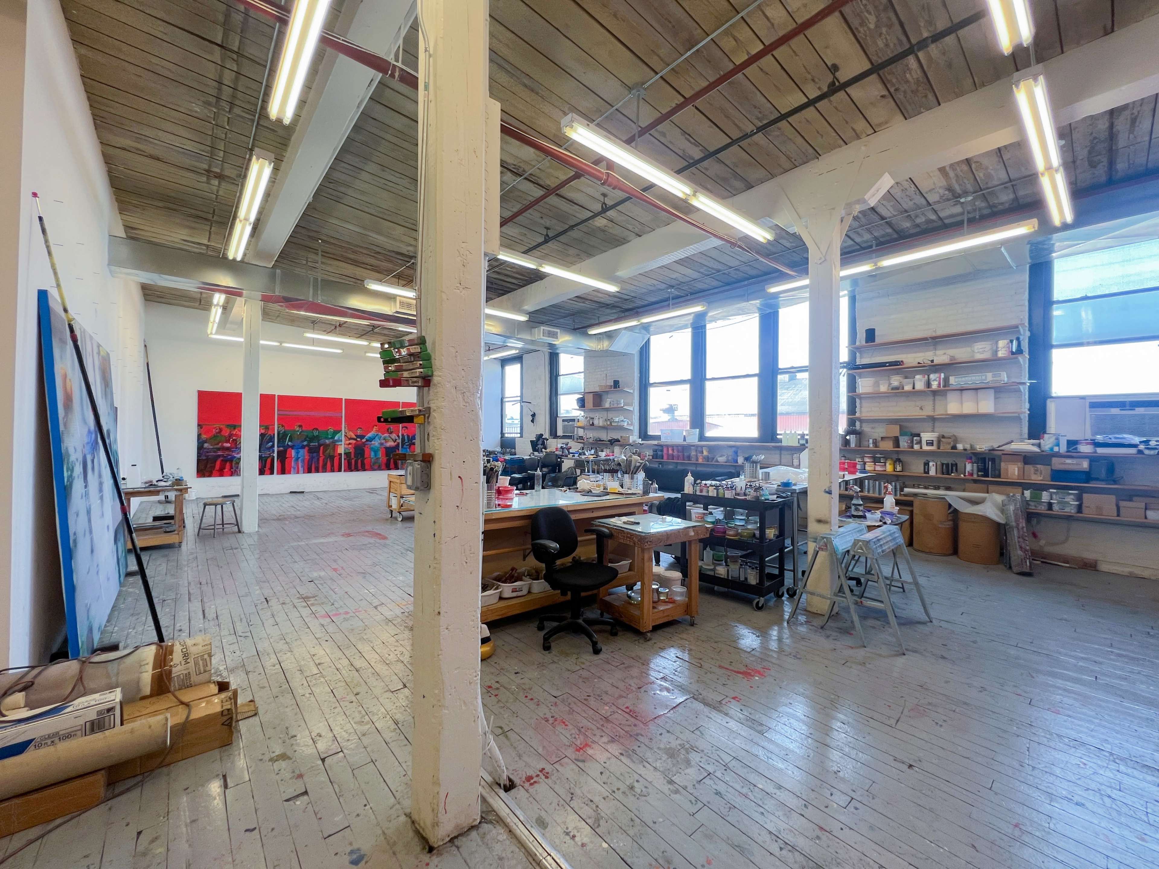 Artist studio loft with beautiful light, great splattered floors ...