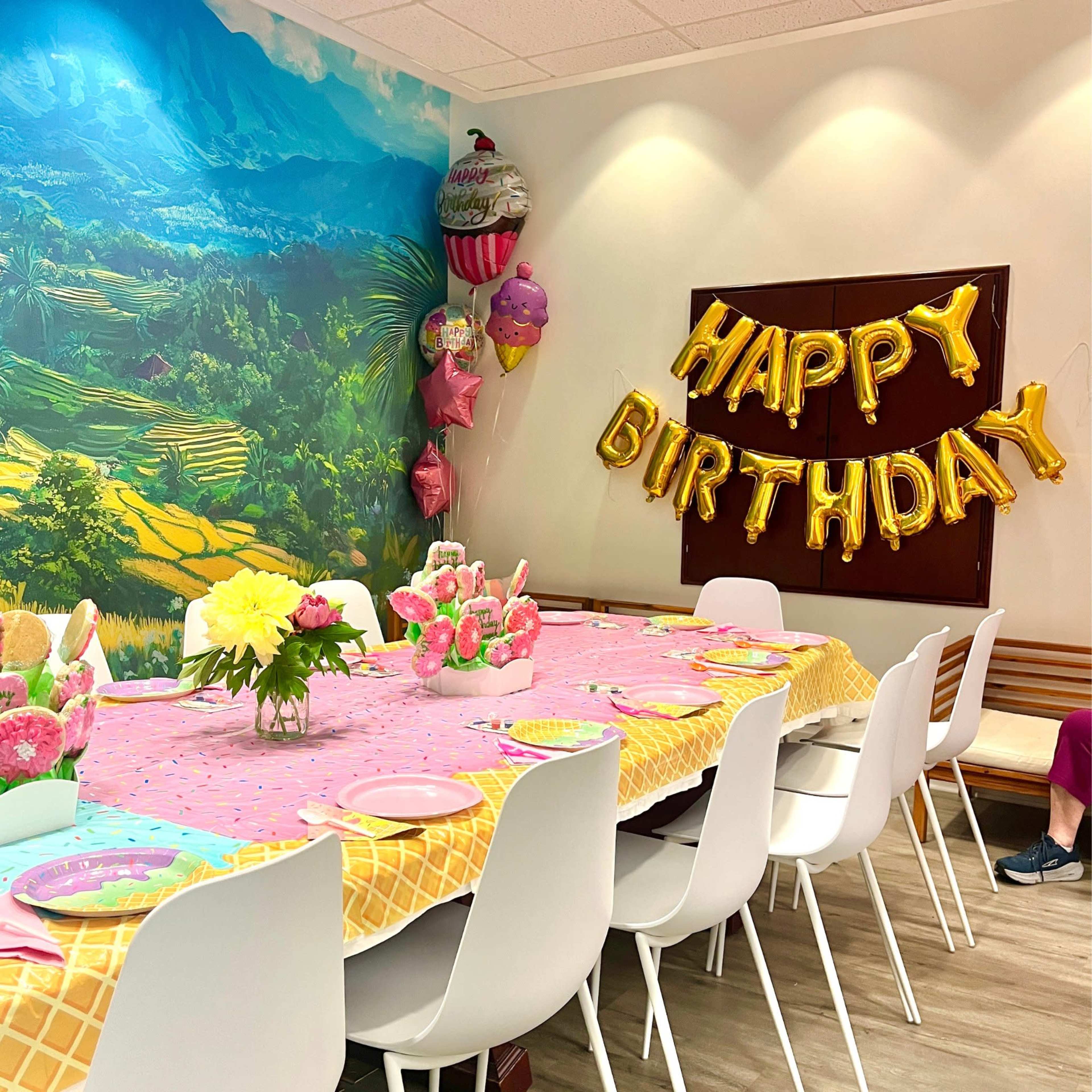 Frozen Yogi | Tropical Escape Meeting Room with Vibrant Mural Backdrop ...