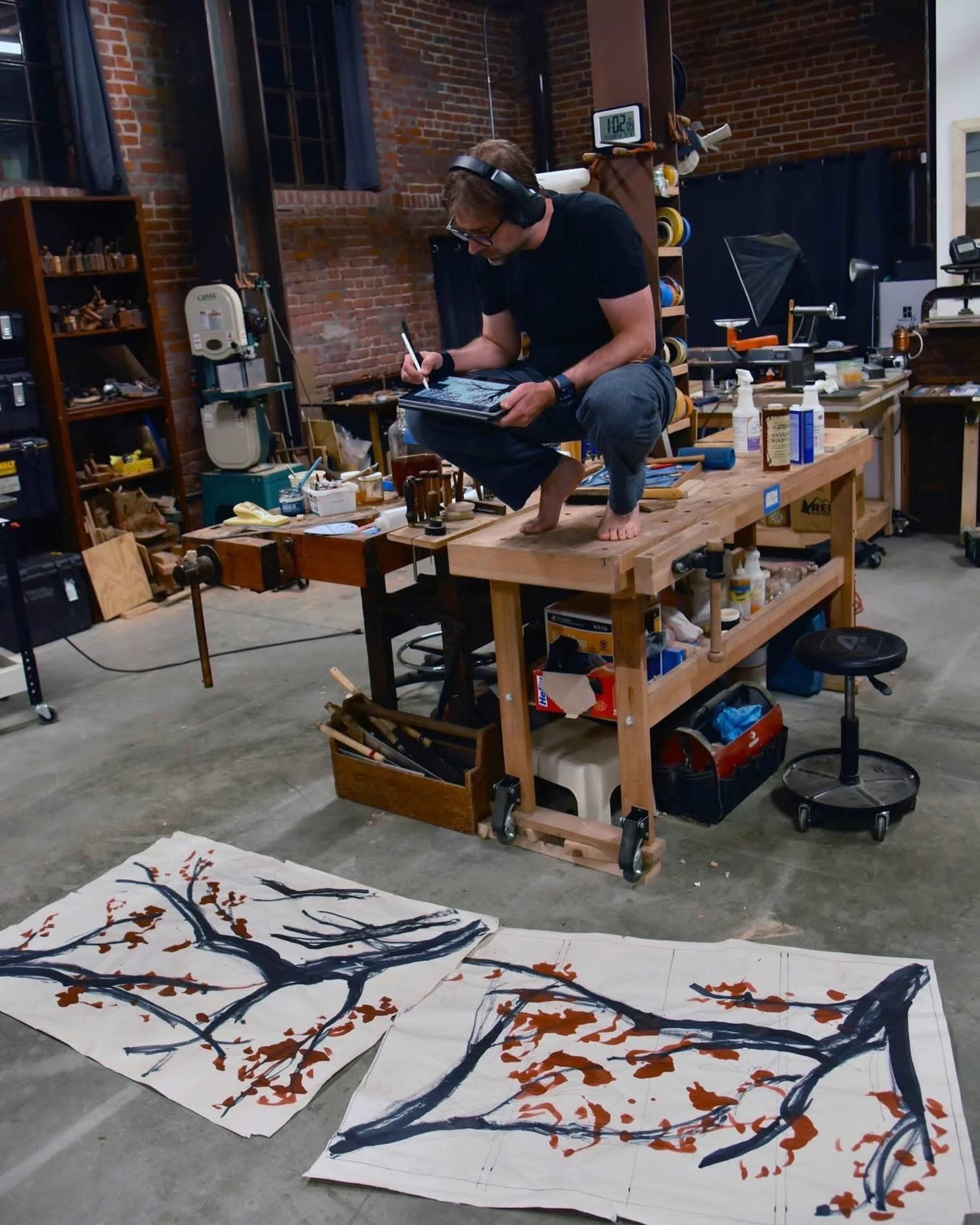 Urban, industrial, brick wall, loft, concrete floor, artist studio ...