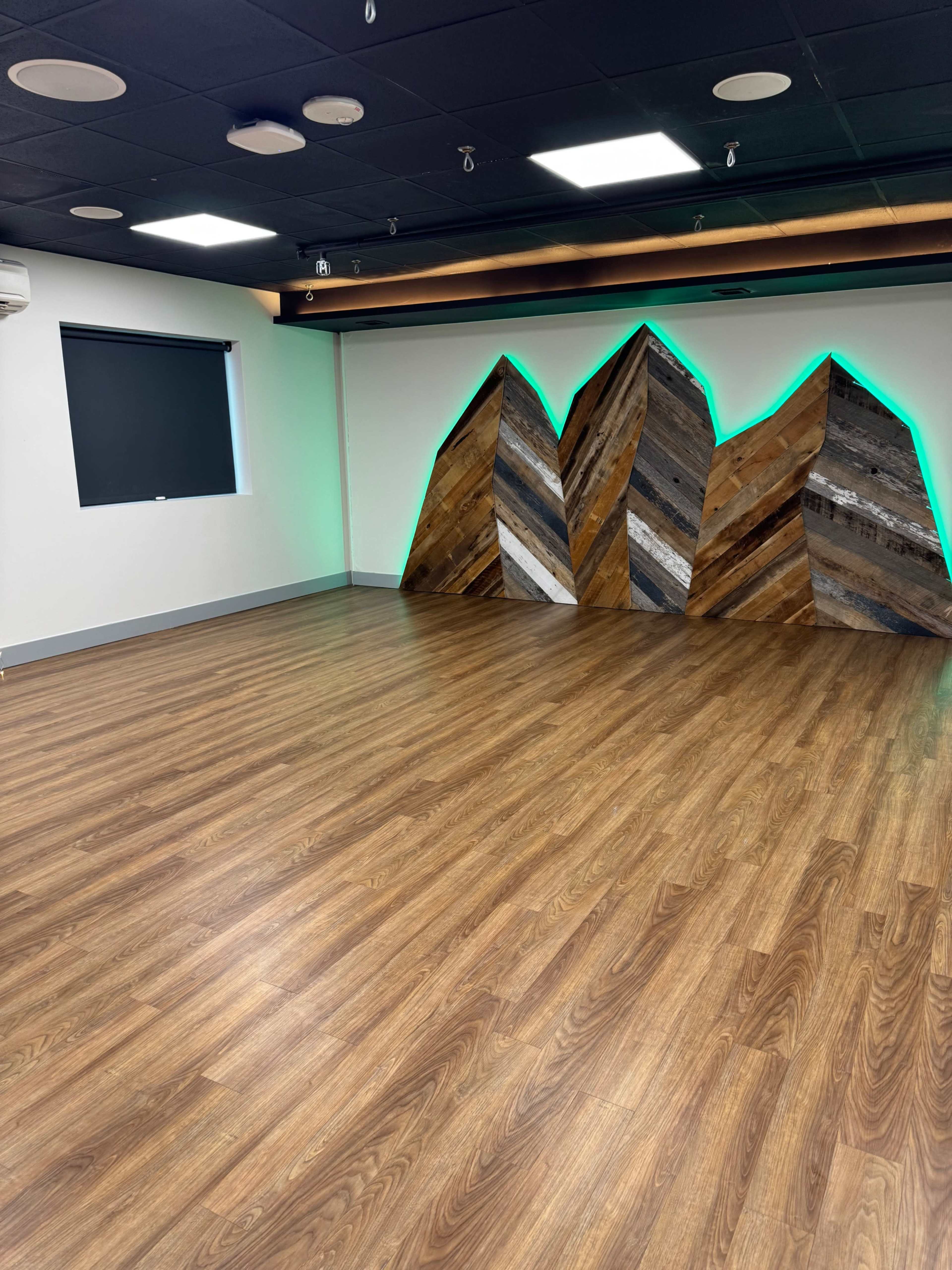 Cozy yoga studio with rustic mountain mural, Aurora, CO | Production ...